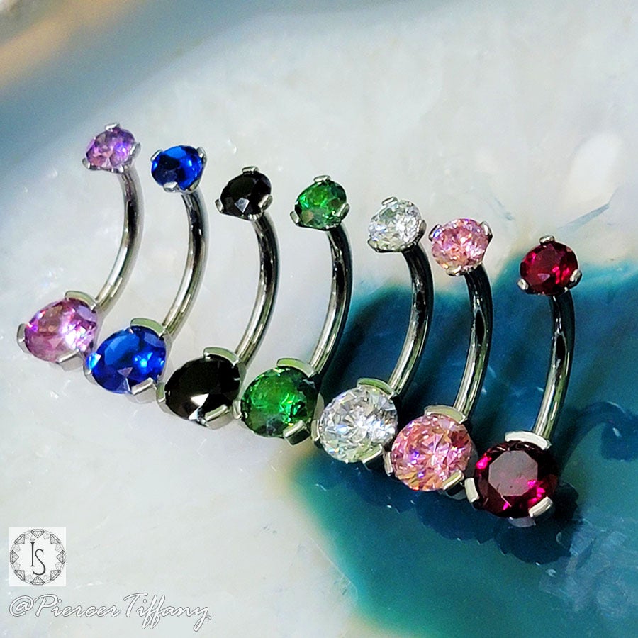 14G Prong Set CZ Navel Curved Barbells Titanium Industrial Strength ...